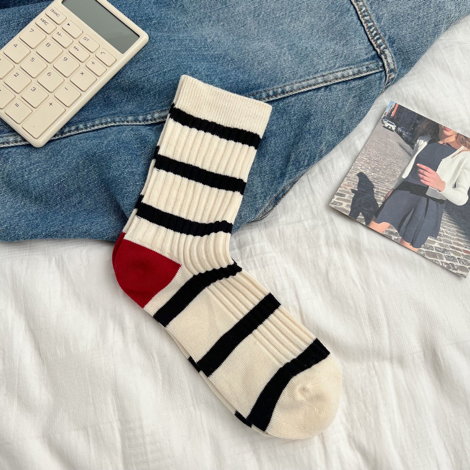 Women's Macaron Color Striped Contrast Socks - LOOUZ