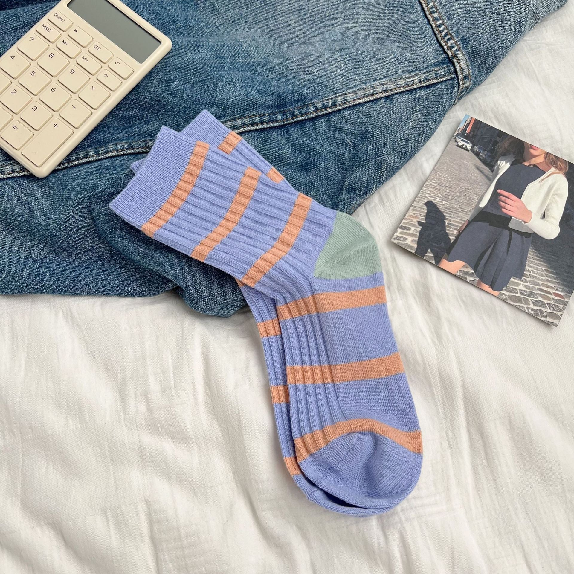 Women's Macaron Color Striped Contrast Socks - LOOUZ