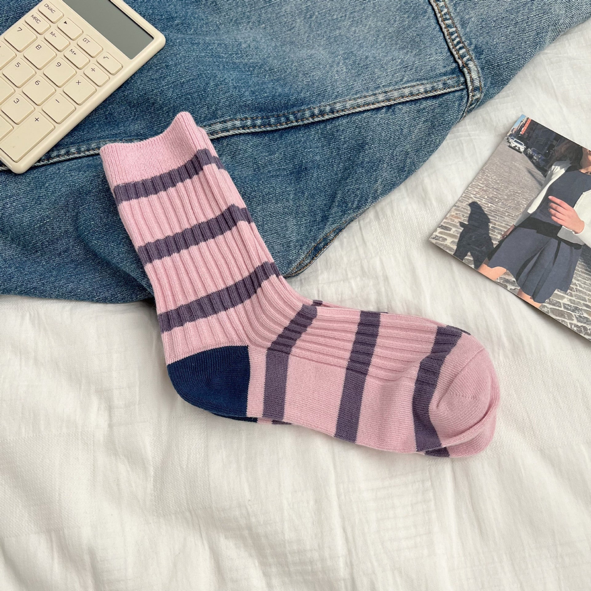 Women's Macaron Color Striped Contrast Socks - LOOUZ
